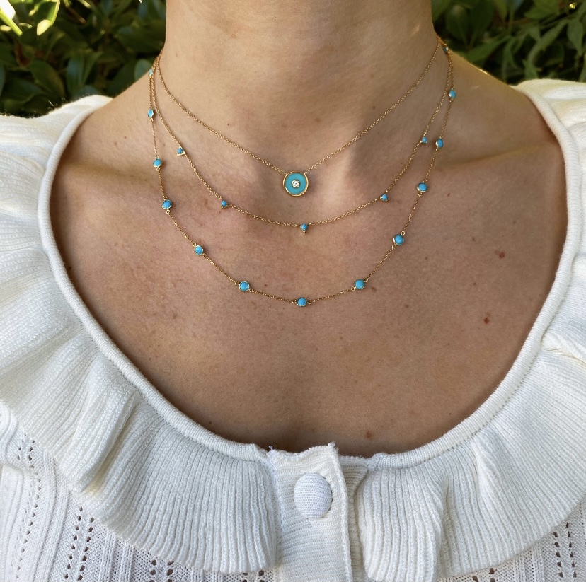 5 Inverted Turquoise Triangles Necklace