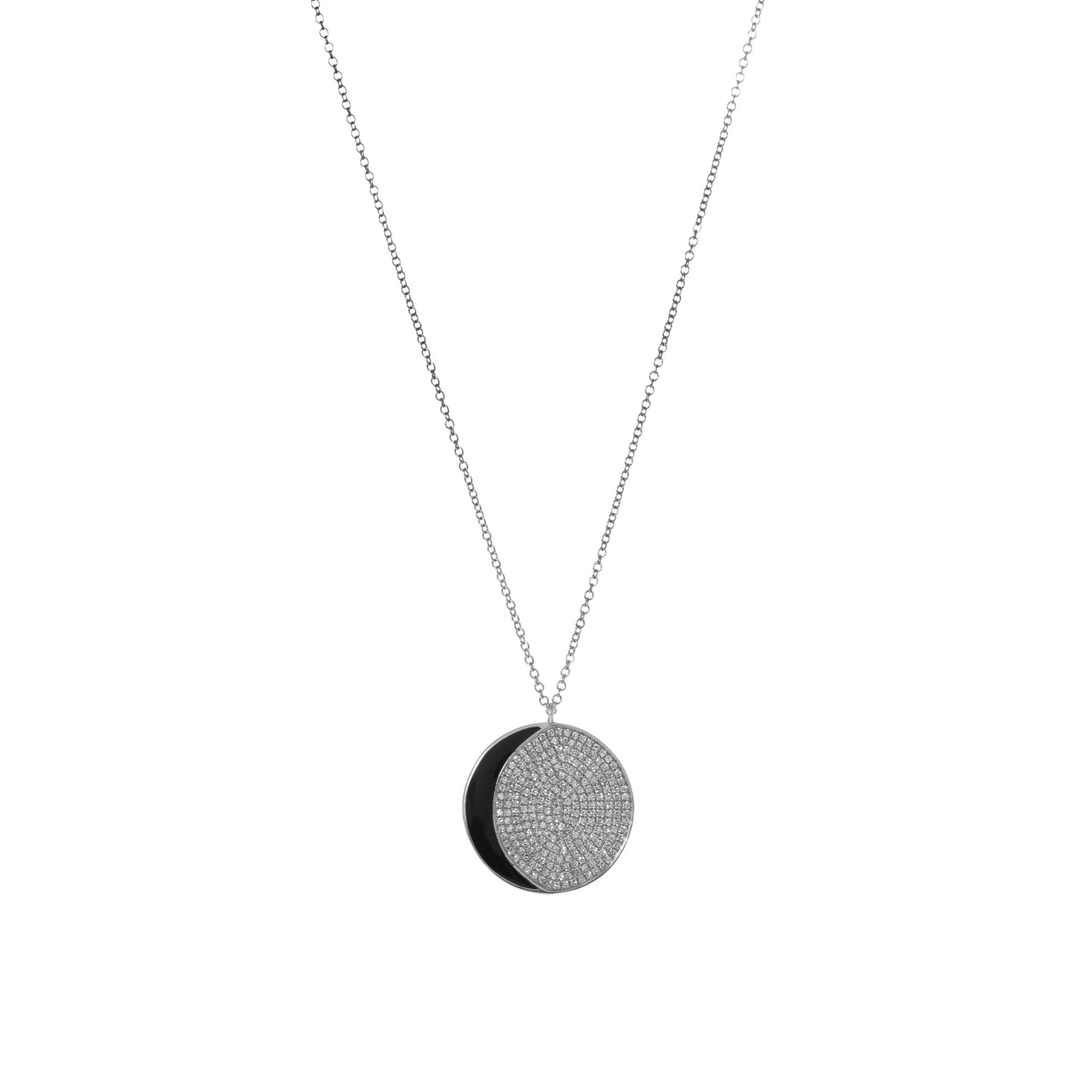 Enamel Moon & Pave Disc Pendant - Moondance Jewelry Gallery