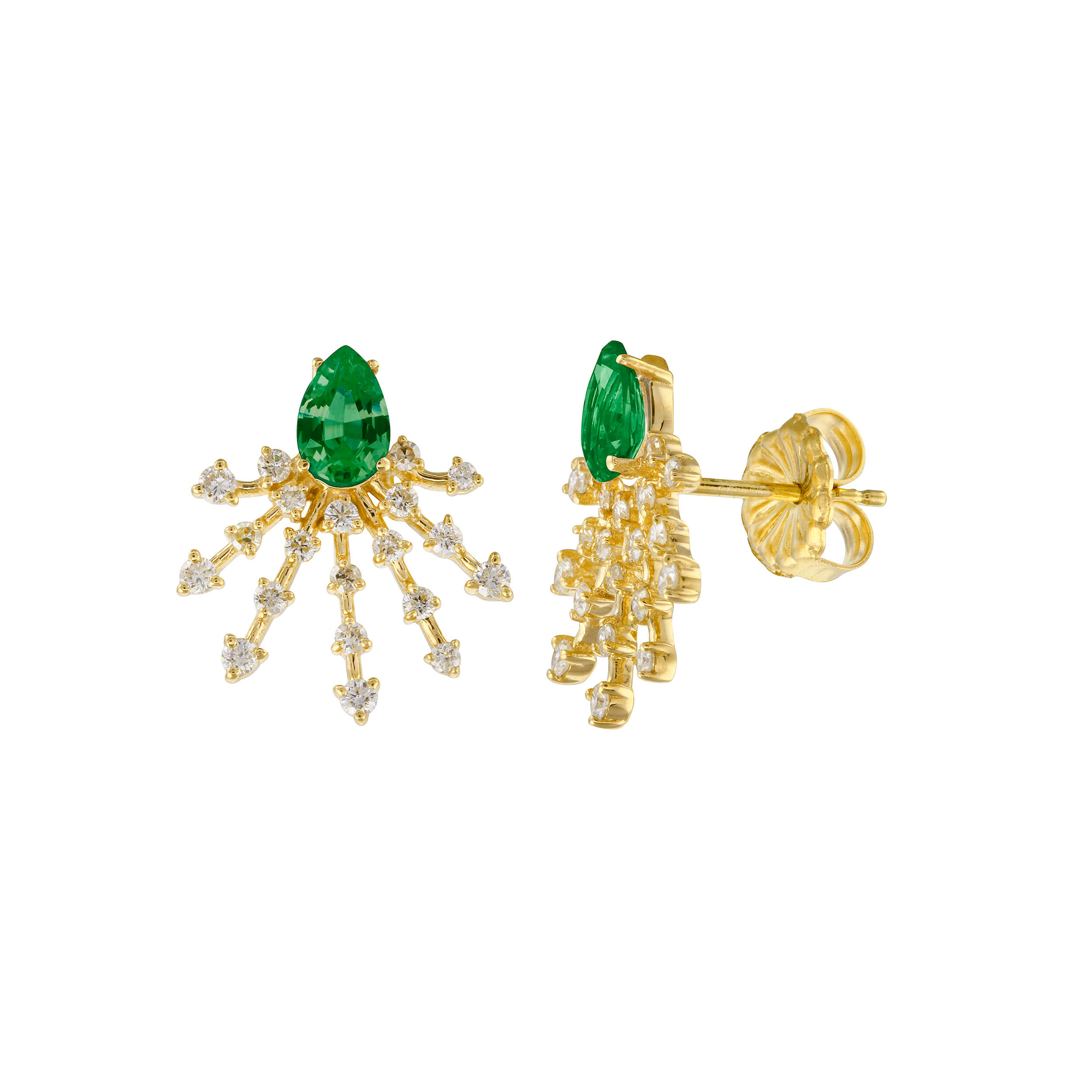 Emerald & Diamond Ray Studs - Moondance Jewelry Gallery